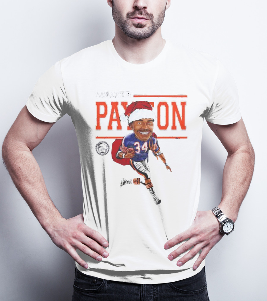 Walter Payton Chicago Bears 34 Santa Hat Caricature T-Shirt