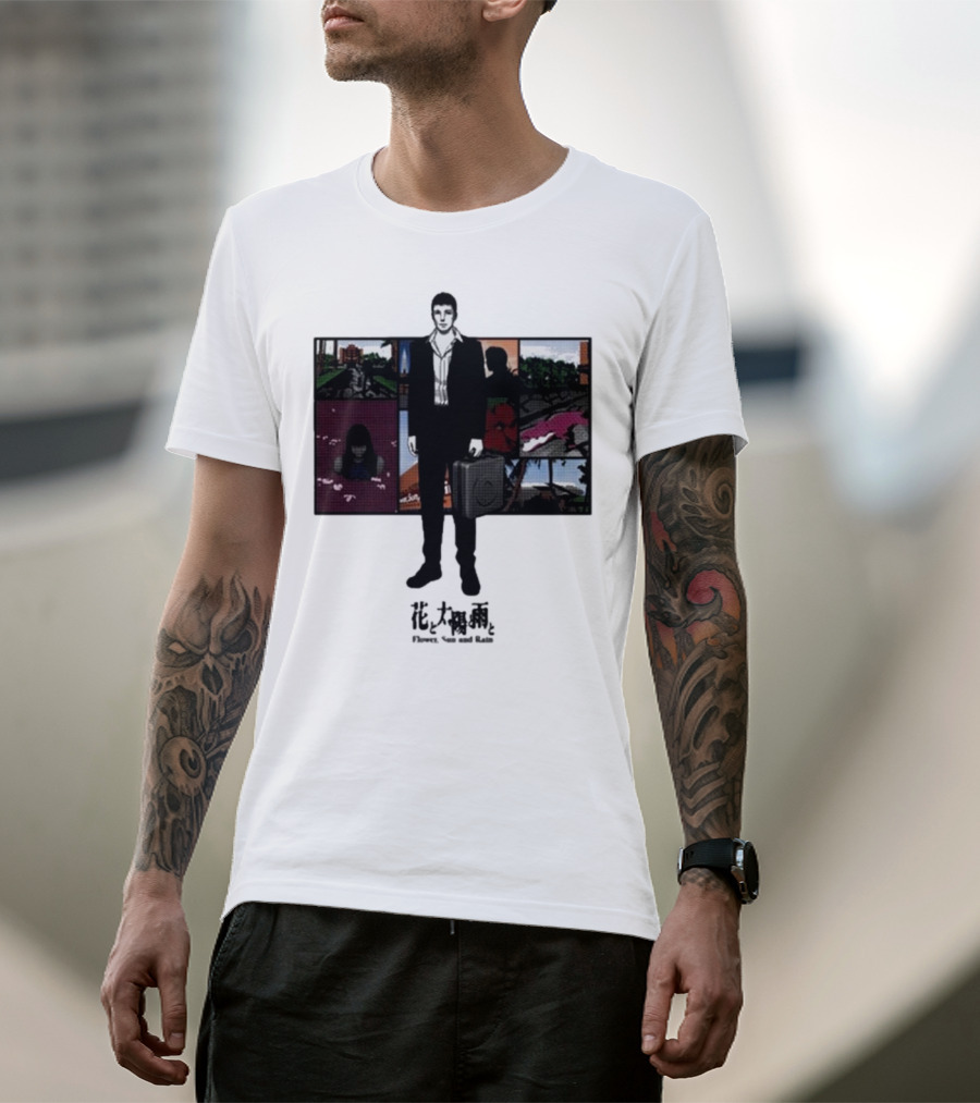 Flower Sun And Rain Comic Style Character With Suitcase And Scenic Panels T-Shirt