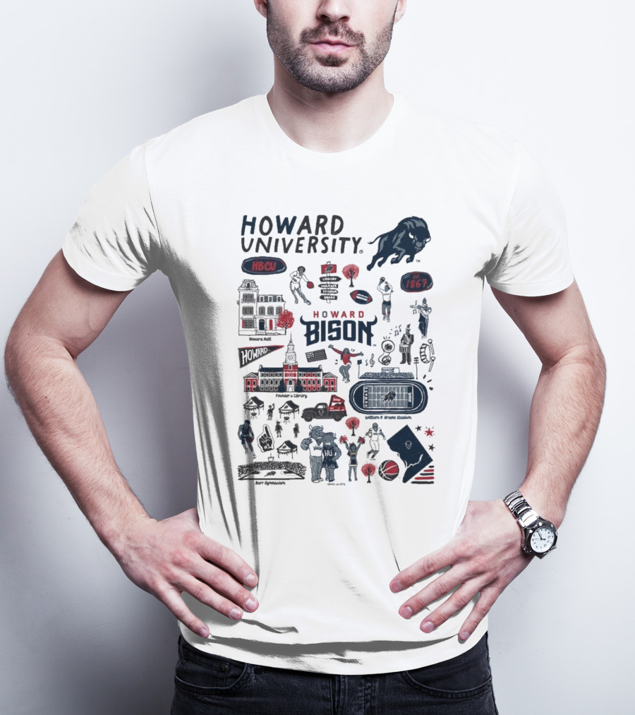 Howard University Bison Legacy HBCU 1867 William H. Greene Stadium Burr Gymnasium Vive La Fete T-Shirt