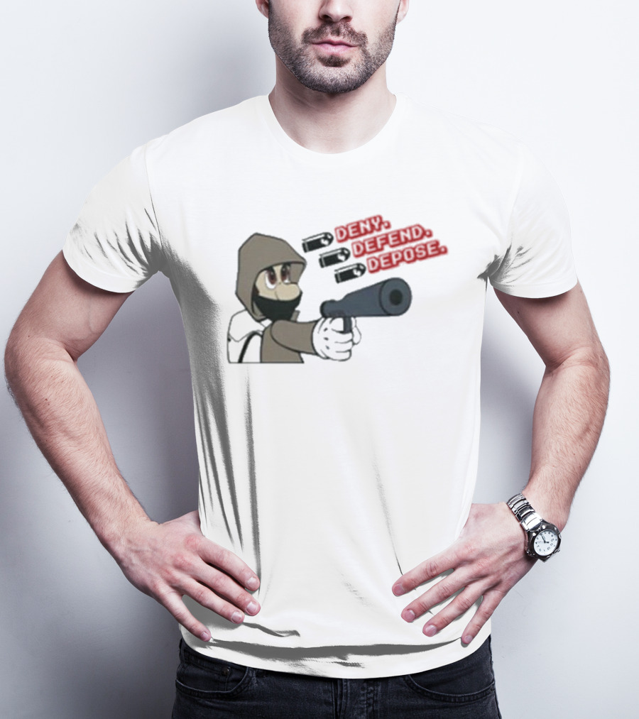 Luigi Mangione Deny Defend Depose Cartoon Character Gaming T-Shirt