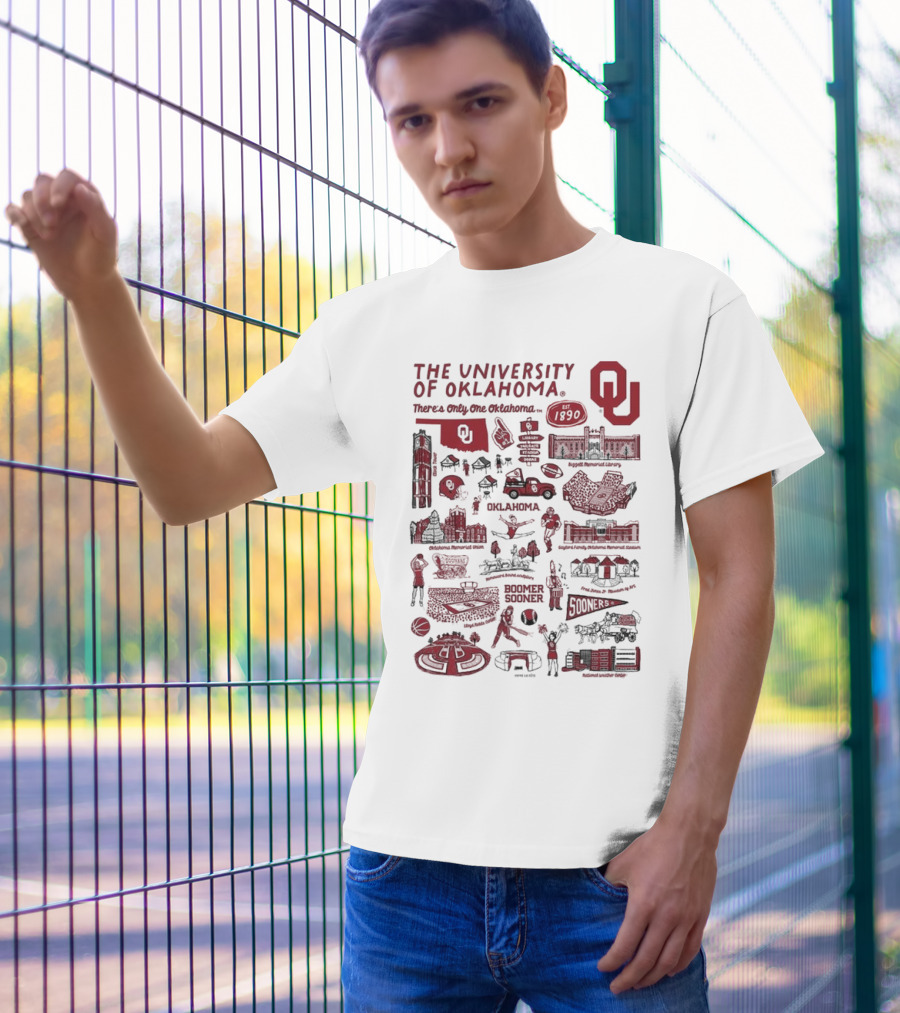 The University Of Oklahoma There's Only One Oklahoma Est 1890 OU Boomer Sooner Landmarks And Traditions T-Shirt