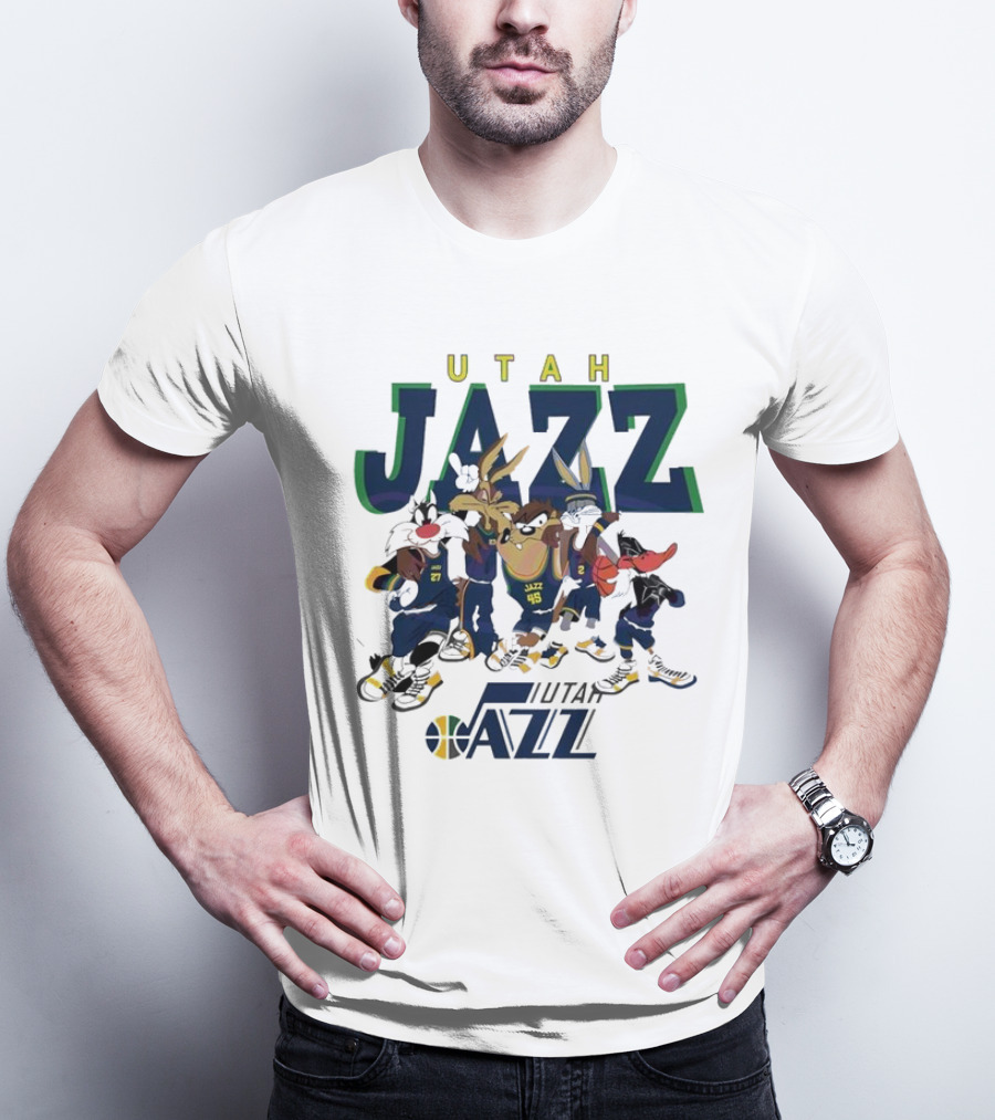 Utah Jazz Looney Tunes Cartoon Characters Featuring Bugs Bunny Daffy Duck Sylvester Tweety Taz T-Shirt