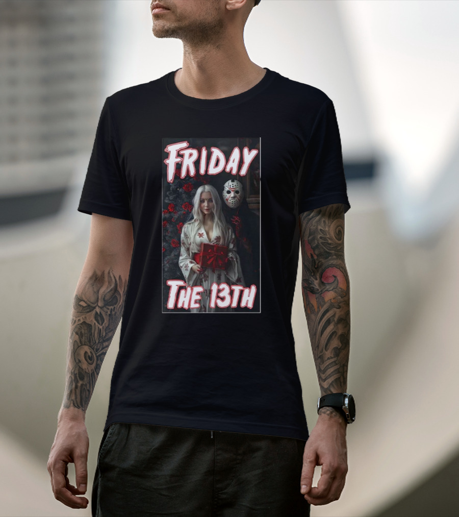 Friday The 13th Horror Inspired Roses And Mask Scene T-Shirt
