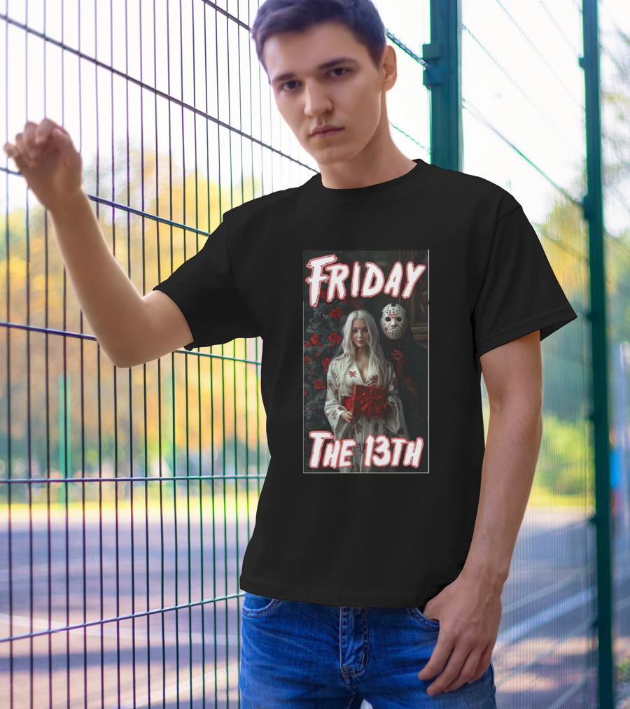Friday The 13th Horror Inspired Roses And Mask Scene T-Shirt