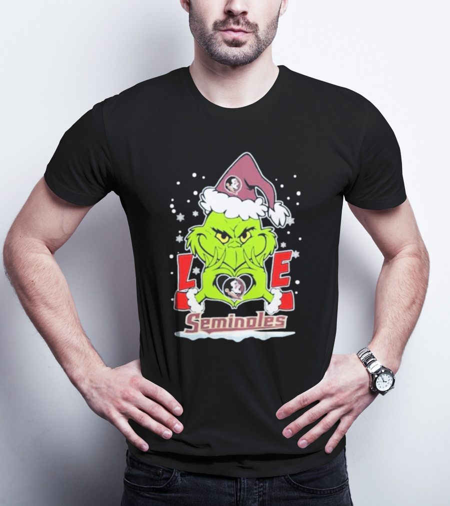 Grinch Love Florida State Seminoles Christmas Football T-Shirt