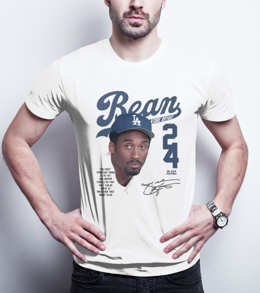 Bean Kobe Bryant 24 Black Mamba Dodgers Cap Autograph T-Shirt