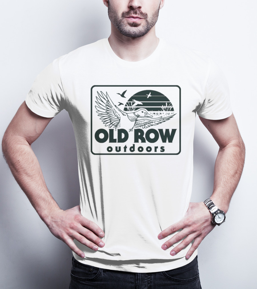 Old Row Outdoors Flying Duck Badge With Birds And Sunset T-Shirt