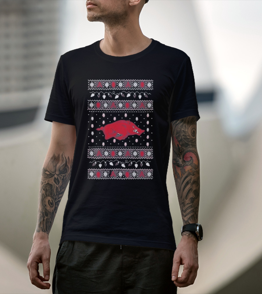 Arkansas Razorbacks Ugly Christmas Light T-Shirt