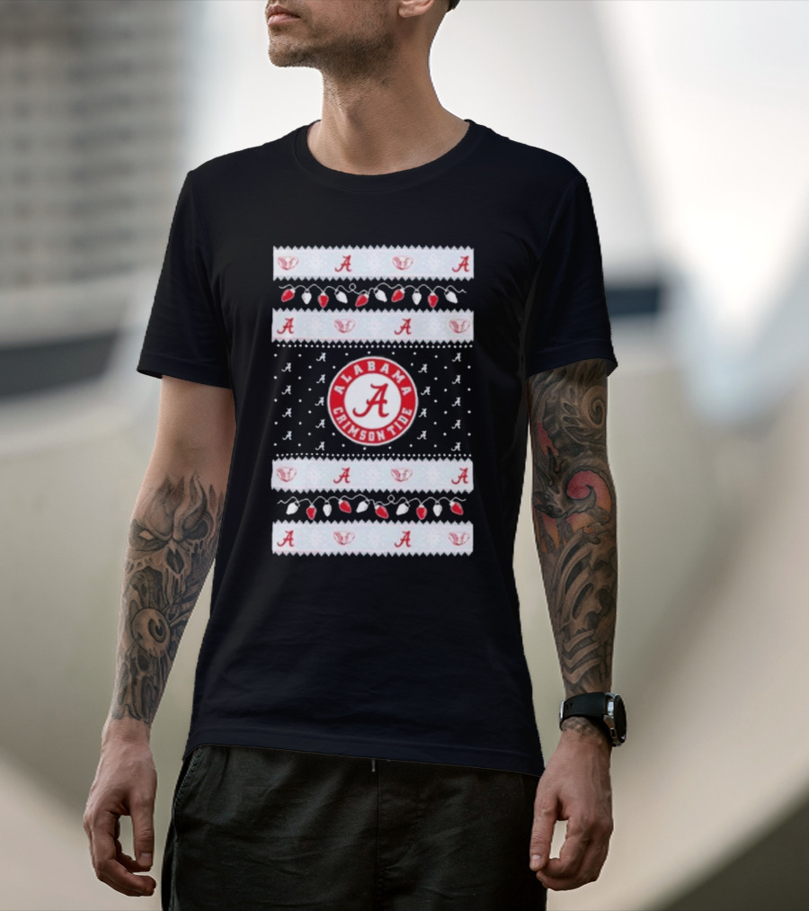 Alabama Crimson Tide A Repeated Pattern Christmas Lights Sweater Holiday T-Shirt
