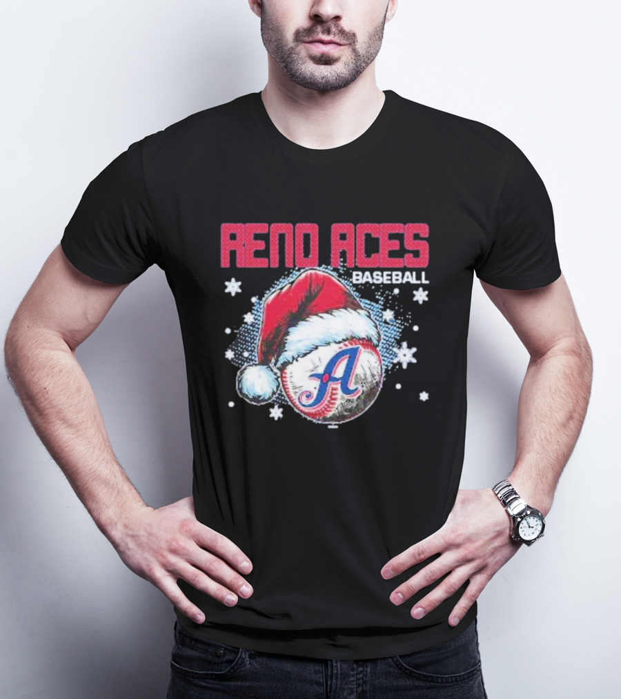 Reno Aces Baseball Santa Hat Christmas Holiday Snowflakes T-Shirt