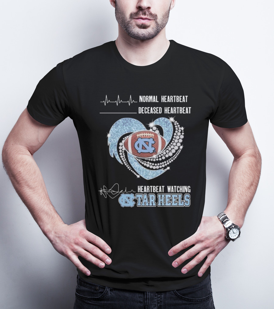 Normal Heartbeat Deceased Heartbeat Heartbeat Watching Tar Heels Football Diamond Heart T-Shirt