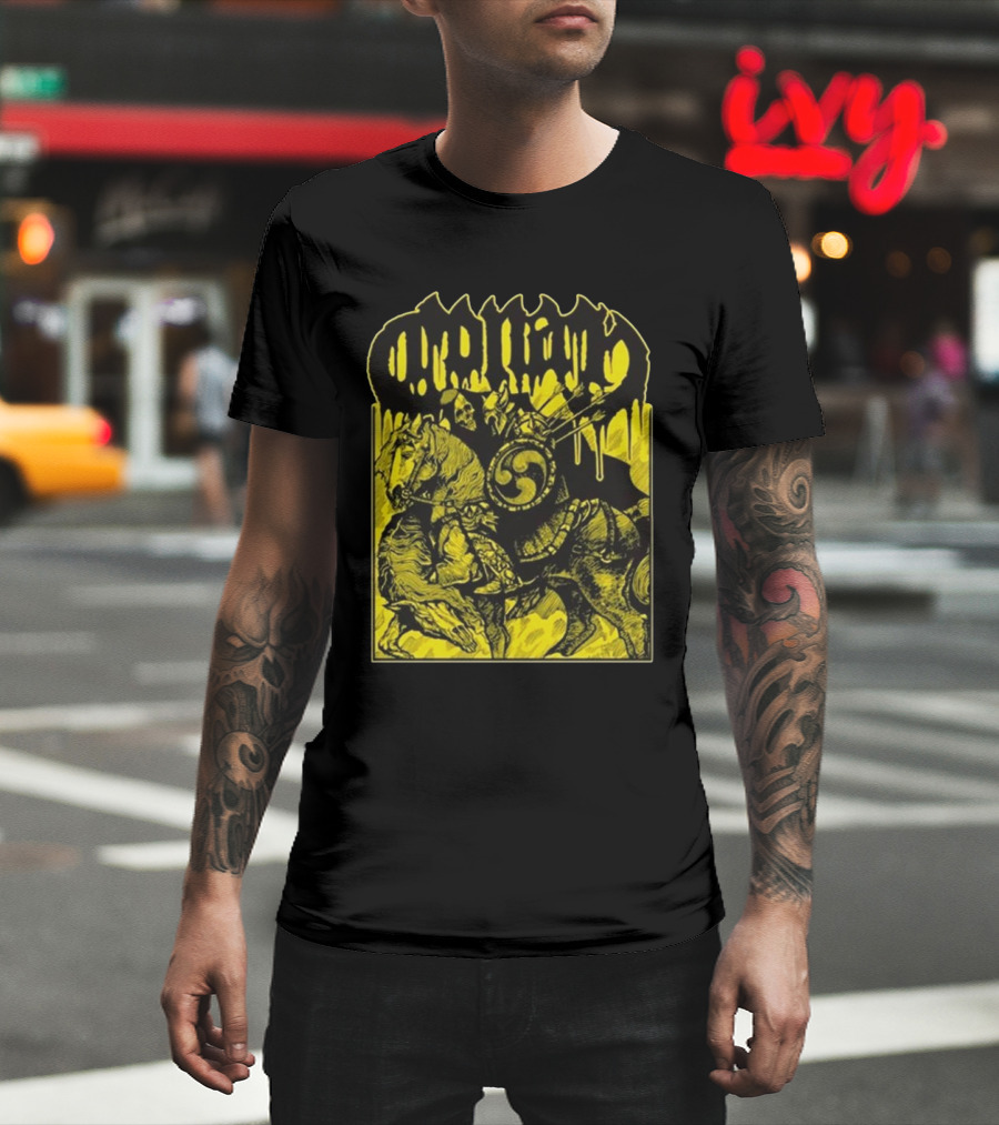 Conan Horseback Warrior With Shield And Hammer On Black And Yellow T-Shirt