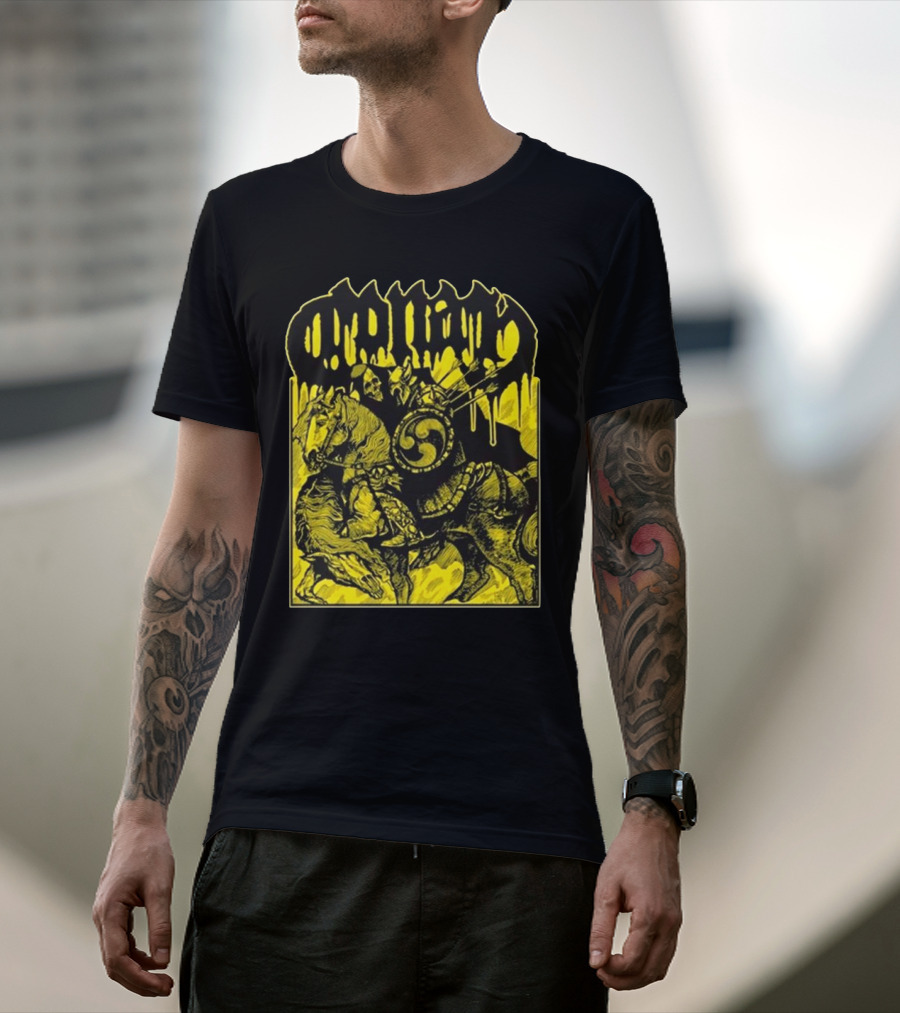 Conan Horseback Warrior With Shield And Hammer On Black And Yellow T-Shirt
