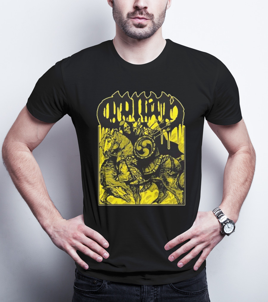 Conan Horseback Warrior With Shield And Hammer On Black And Yellow T-Shirt