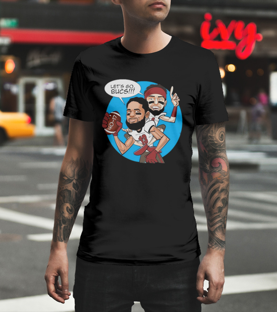 Tampa Bay Buccaneers Mike Evans Baker Mayfield Let's Go Bucs 40-17 Cartoon T-Shirt