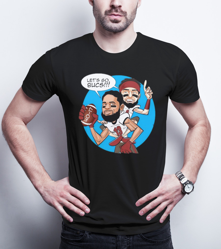 Tampa Bay Buccaneers Mike Evans Baker Mayfield Let's Go Bucs 40-17 Cartoon T-Shirt