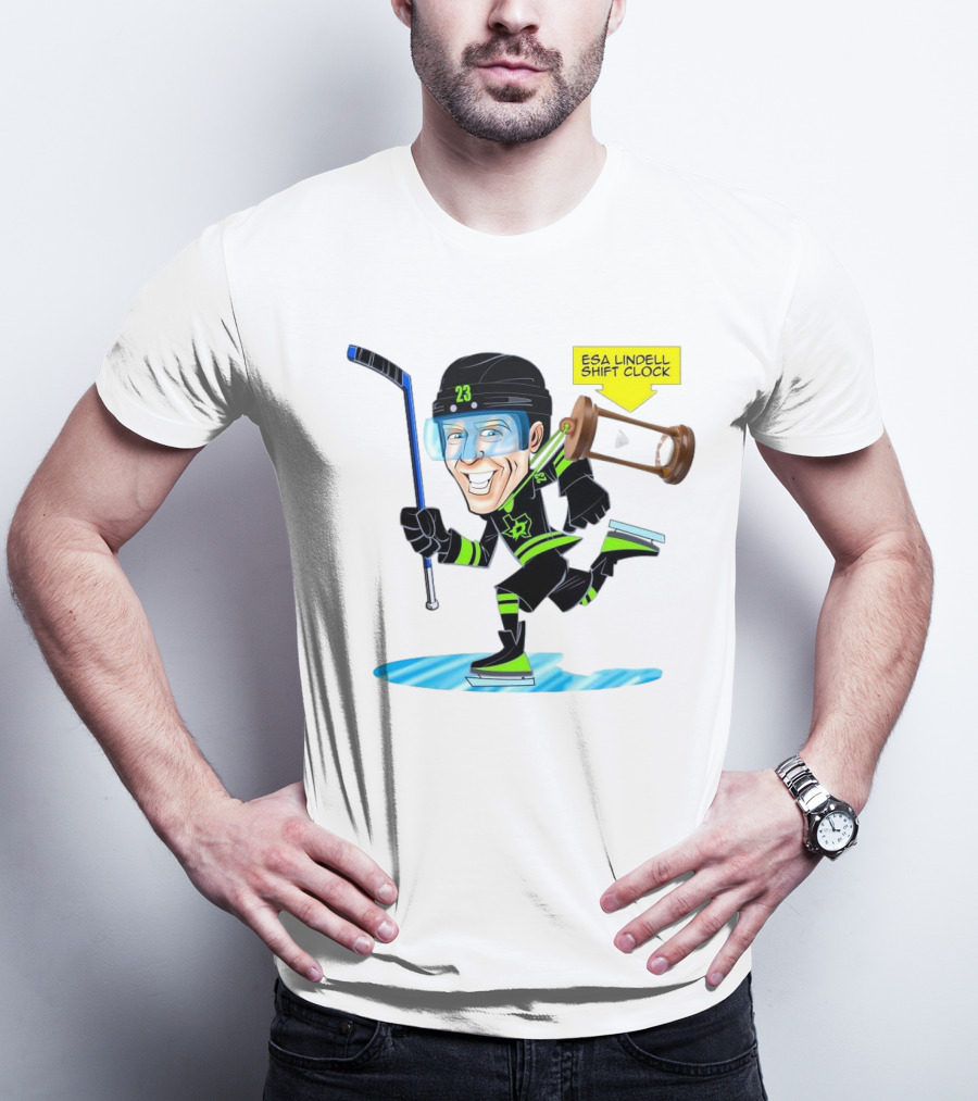 Esa Lindell Shift Clock Dallas Stars Hockey Cartoon T-Shirt
