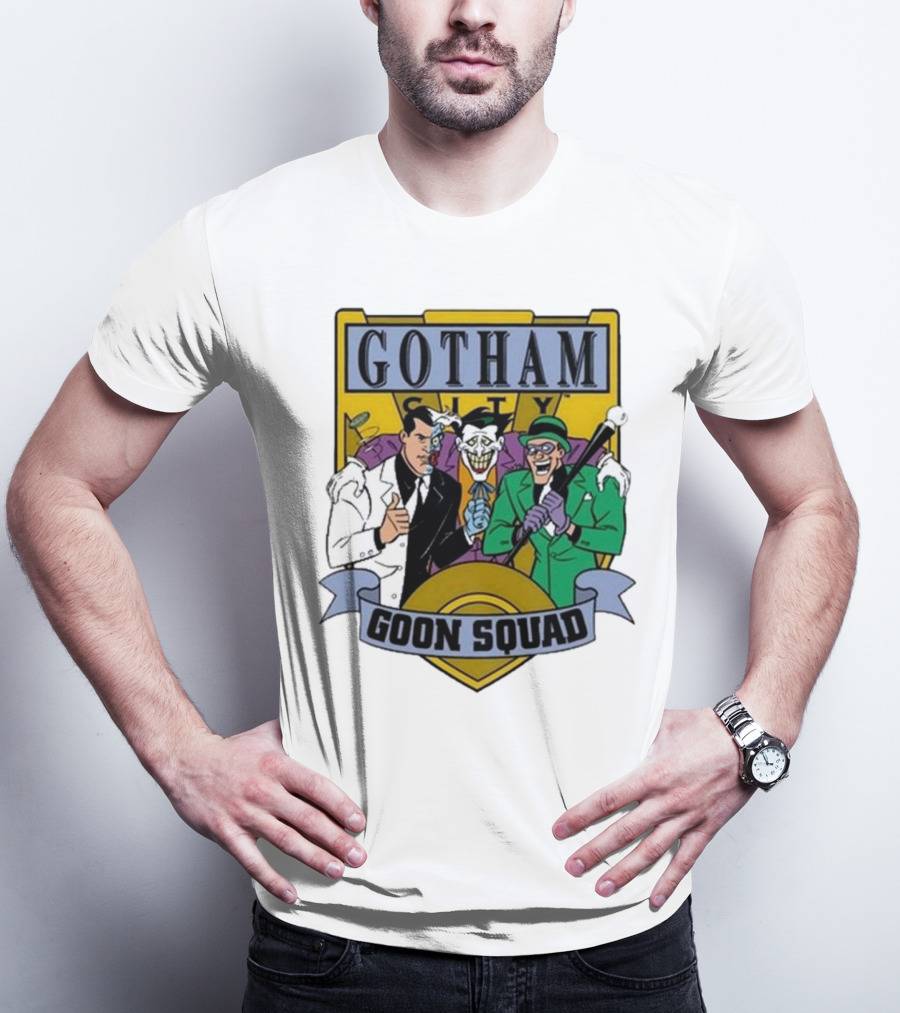 Gotham City Goon Squad Joker Riddler Two-Face Badge T-Shirt