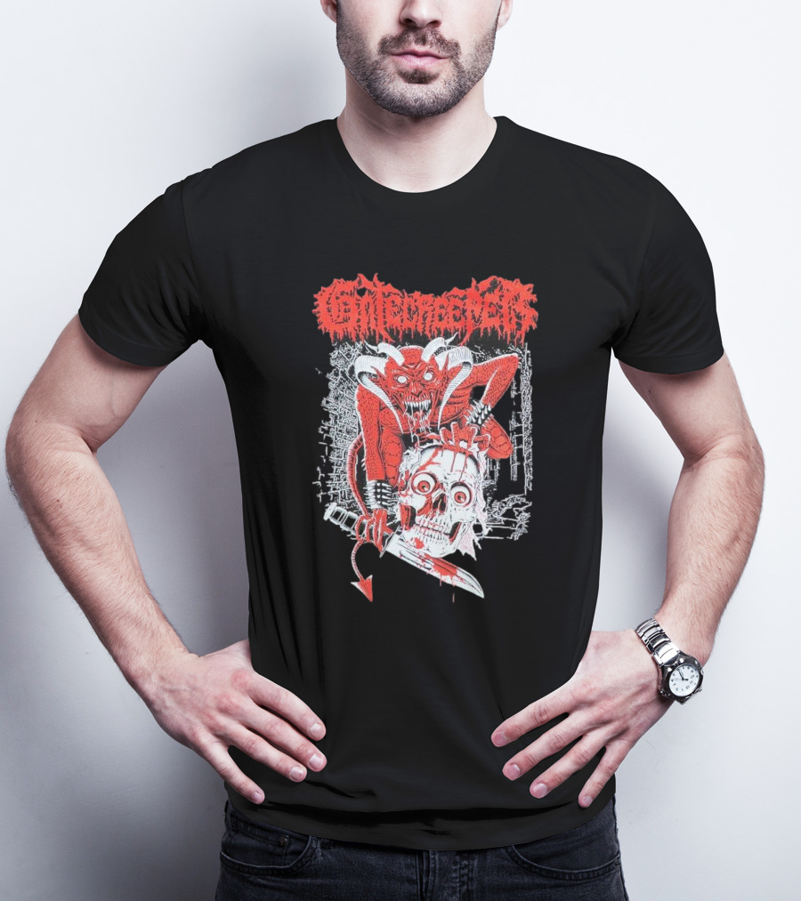 Gatecreeper Skinned Red Demon Skull Knife T-Shirt