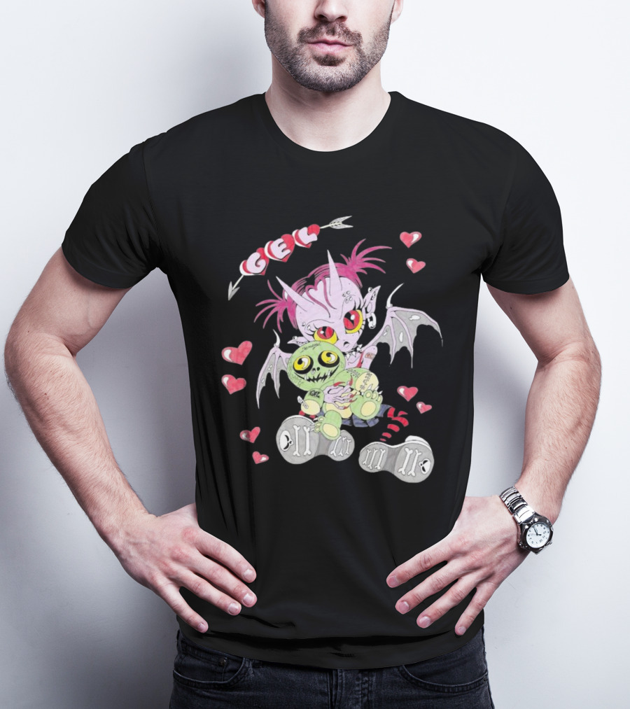Gelhardcore Turbo Bat Creature Holding Plush Surrounded By Hearts T-Shirt