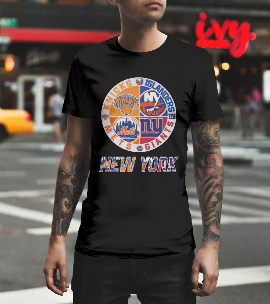 New York Knicks Mets Giants Islanders Circle Collaboration T-Shirt