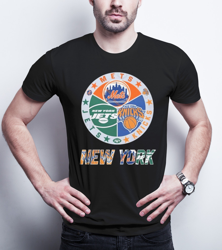 Mets Knicks Jets Circle Logo New York Text T-Shirt