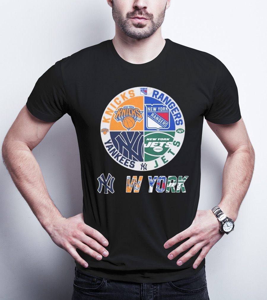 Knicks Rangers Yankees Jets New York Sports Circle T-Shirt