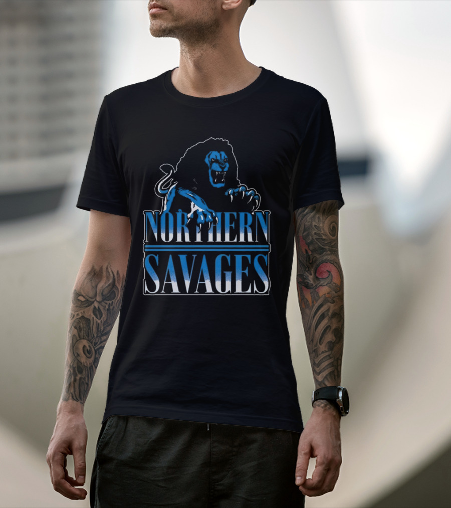 Detroit Lions Northern Savages Fierce Roaring Lion Motif T-Shirt