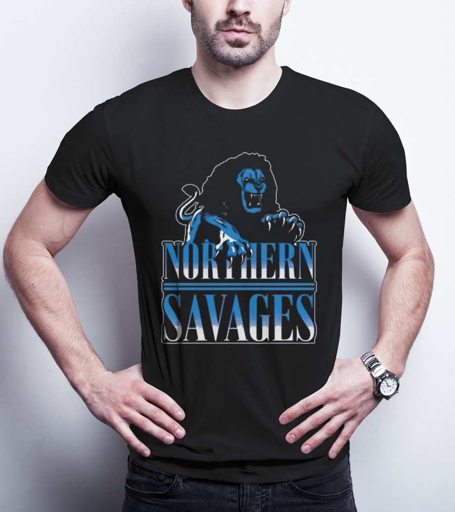 Detroit Lions Northern Savages Fierce Roaring Lion Motif T-Shirt