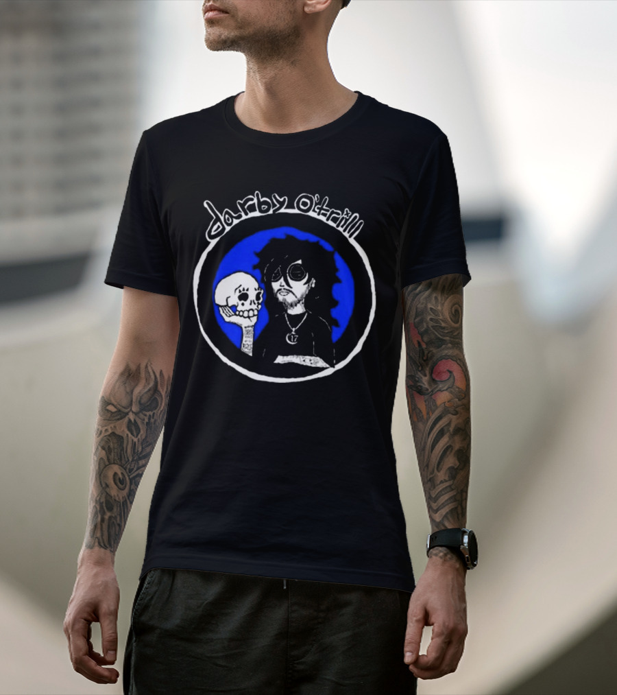 Darby O’trill Skull And Sunglasses Character With Blue Background T-Shirt
