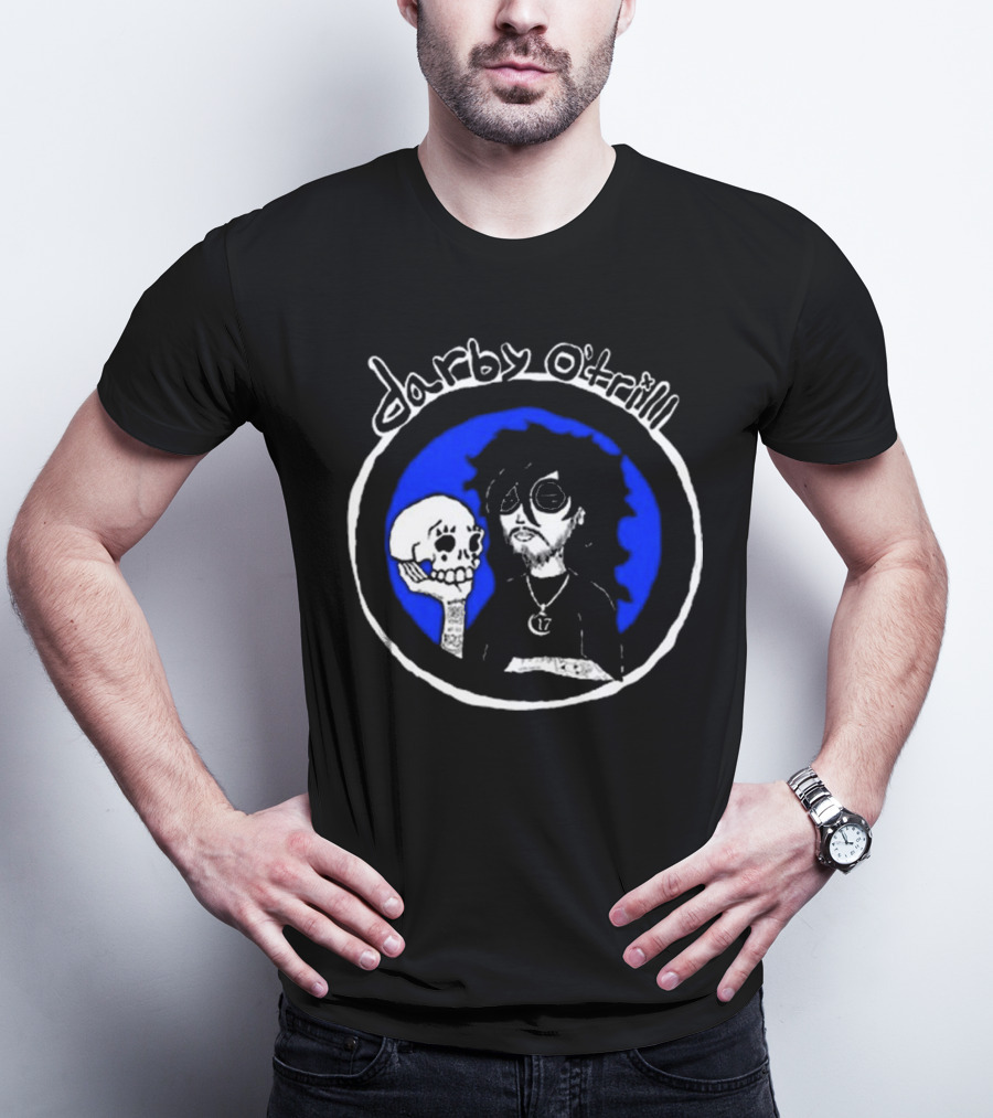 Darby O’trill Skull And Sunglasses Character With Blue Background T-Shirt