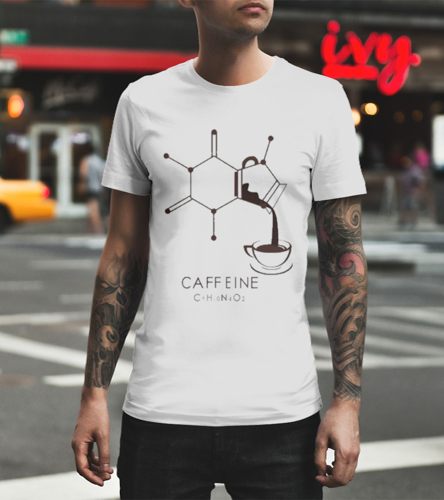 Dr.Beachgem10 Caffeine Chemistry Molecule Pouring Coffee C8H10N4O2 T-Shirt