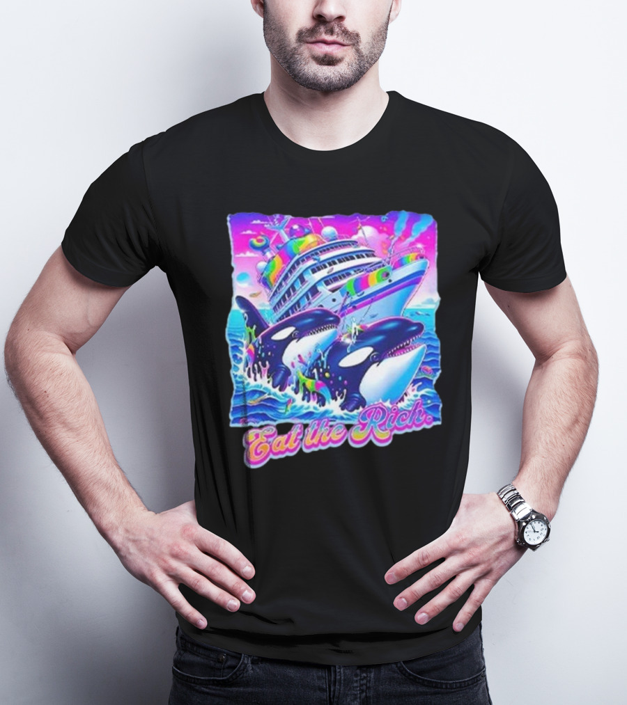Eat The Rich Cruise Ship With Whales In Vibrant Colors T-Shirt