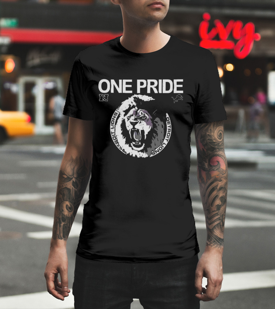 One Pride Detroit Lions NFC Vintage Logo Mascot T-Shirt