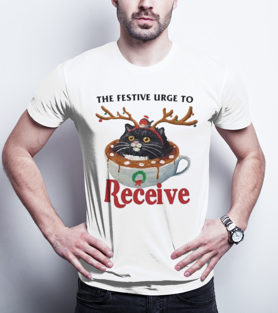 The Festive Urge To Receive Cat With Antlers In Christmas Cup T-Shirt