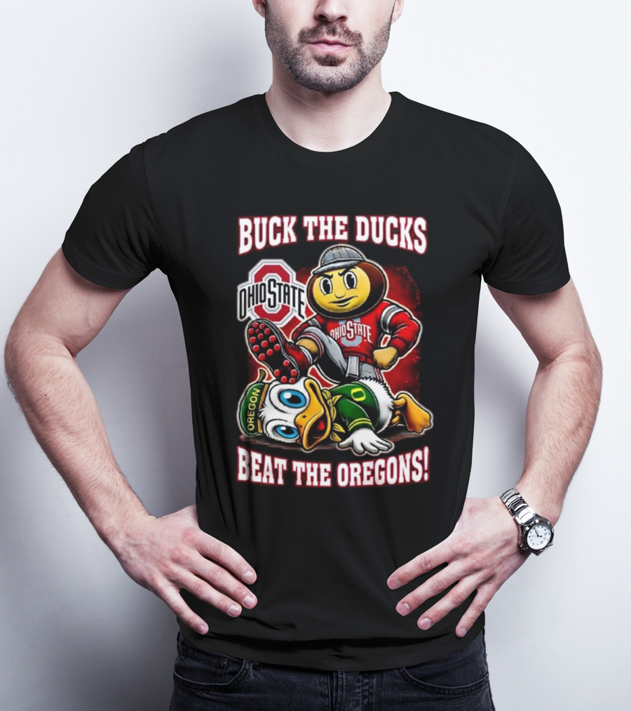 Ohio State Buckeyes Buck The Ducks Beat The Oregons 2025 Mascot Showdown T-Shirt
