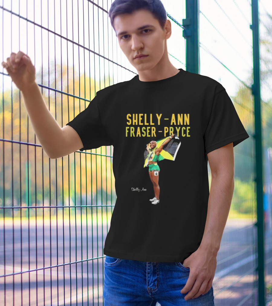 Shelly-Ann Fraser-Pryce Jamaican Flag Victory Pose T-Shirt