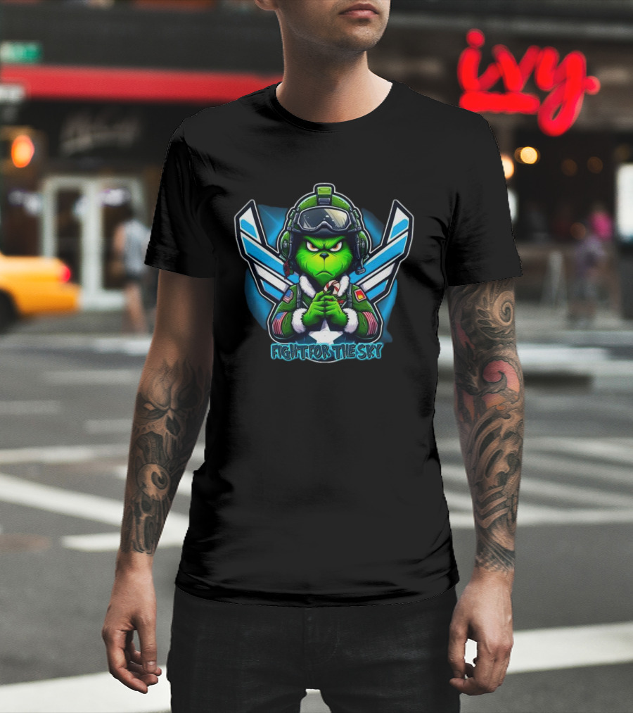Fight For The Sky Grinch Merry Christmas Aviation T-Shirt