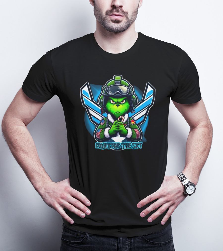 Fight For The Sky Grinch Merry Christmas Aviation T-Shirt