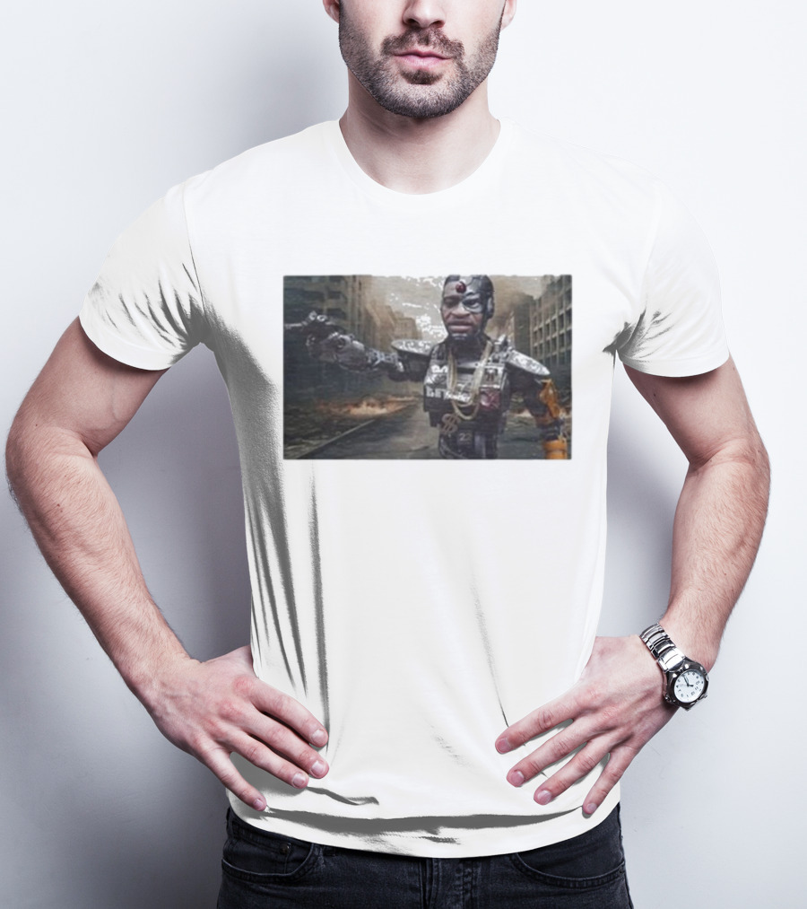 Errl Gangsta Droyd Robot Cyborg In Post-Apocalyptic City Scene T-Shirt