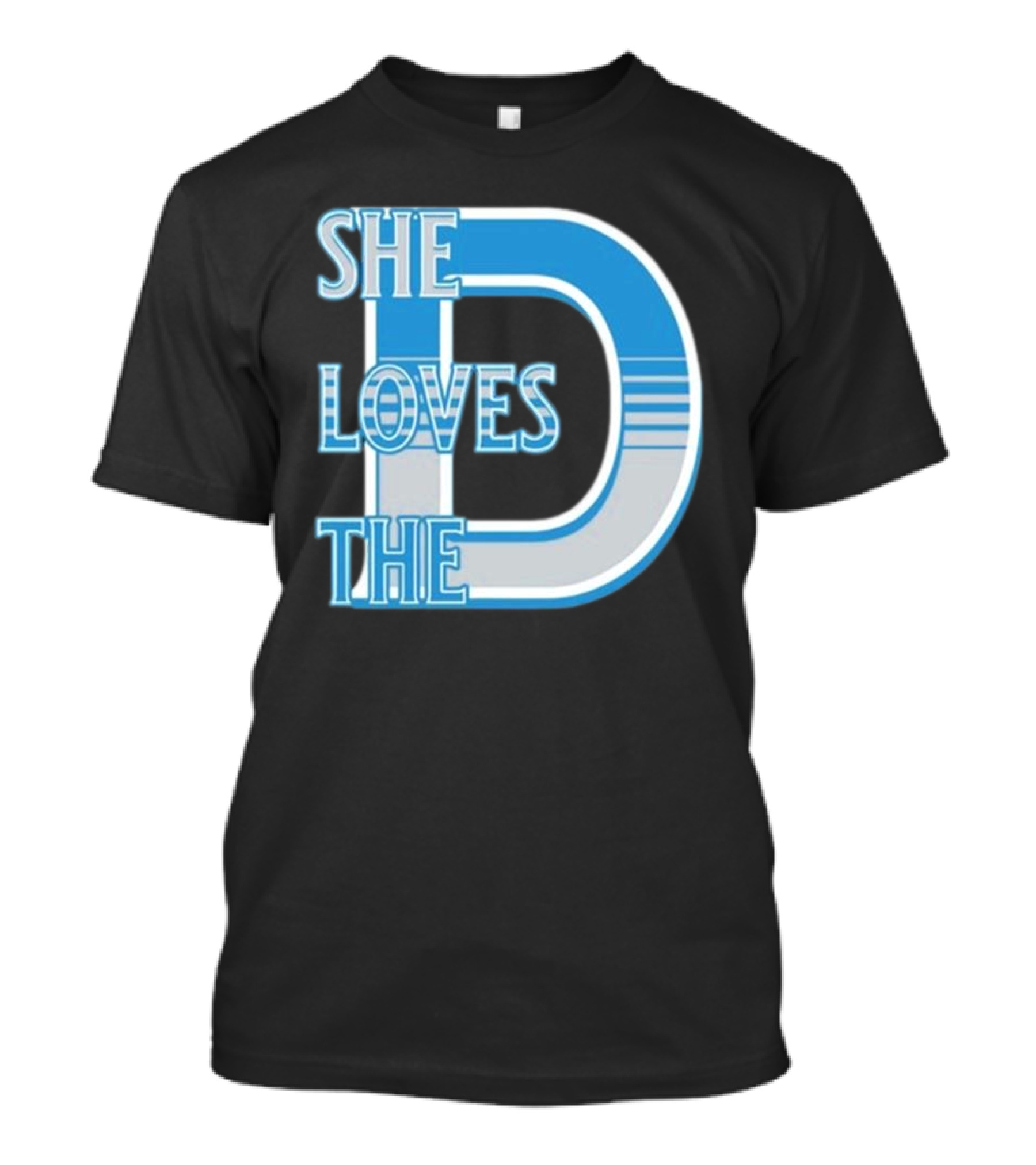 She Loves The D Detroit Blue Striped Lettering T-Shirt