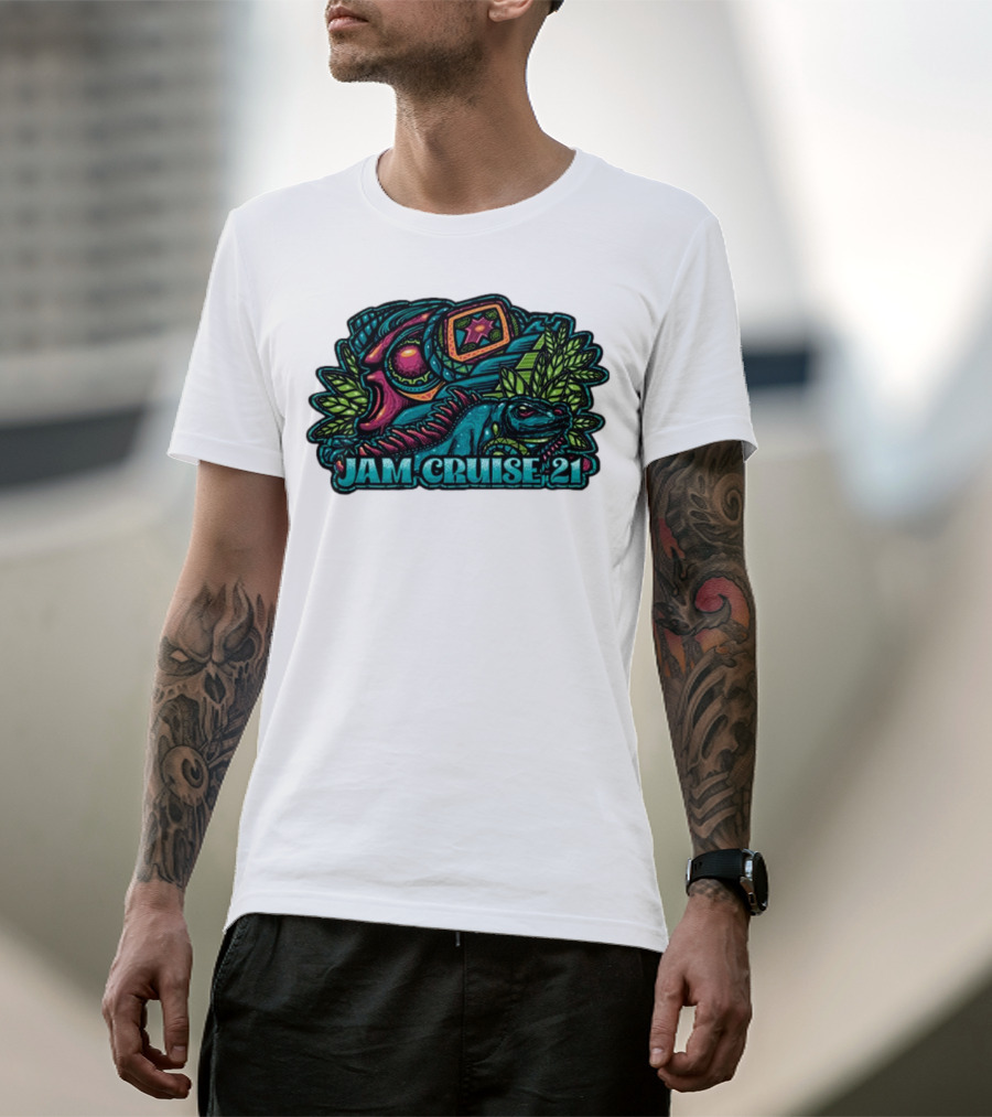 Jam Cruise 21 Jeff Wood 2025 Psychedelic Iguana And Space Elements T-Shirt