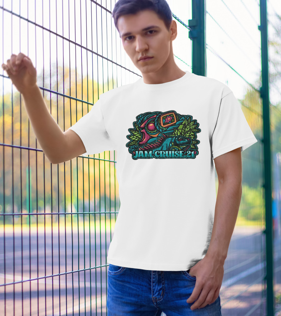 Jam Cruise 21 Jeff Wood 2025 Psychedelic Iguana And Space Elements T-Shirt