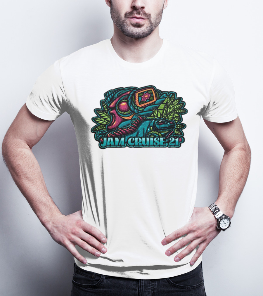 Jam Cruise 21 Jeff Wood 2025 Psychedelic Iguana And Space Elements T-Shirt