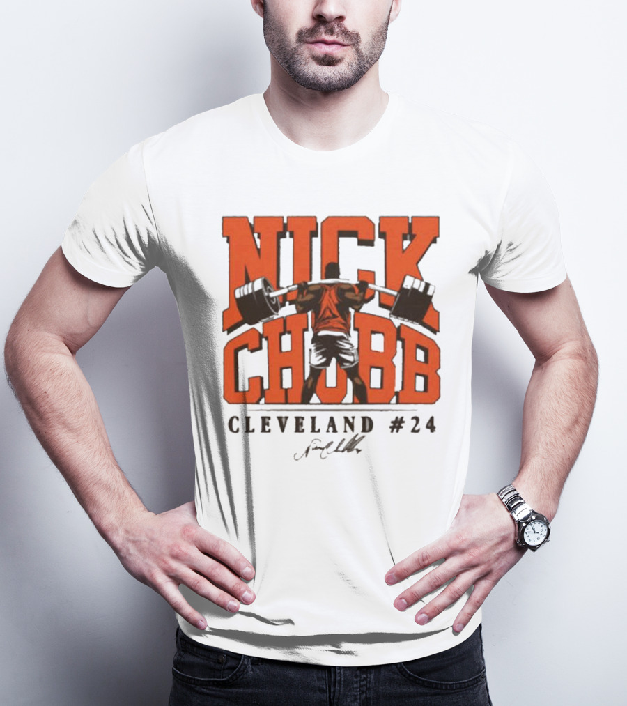 Nick Chubb Cleveland #24 Weightlifting Signature T-Shirt