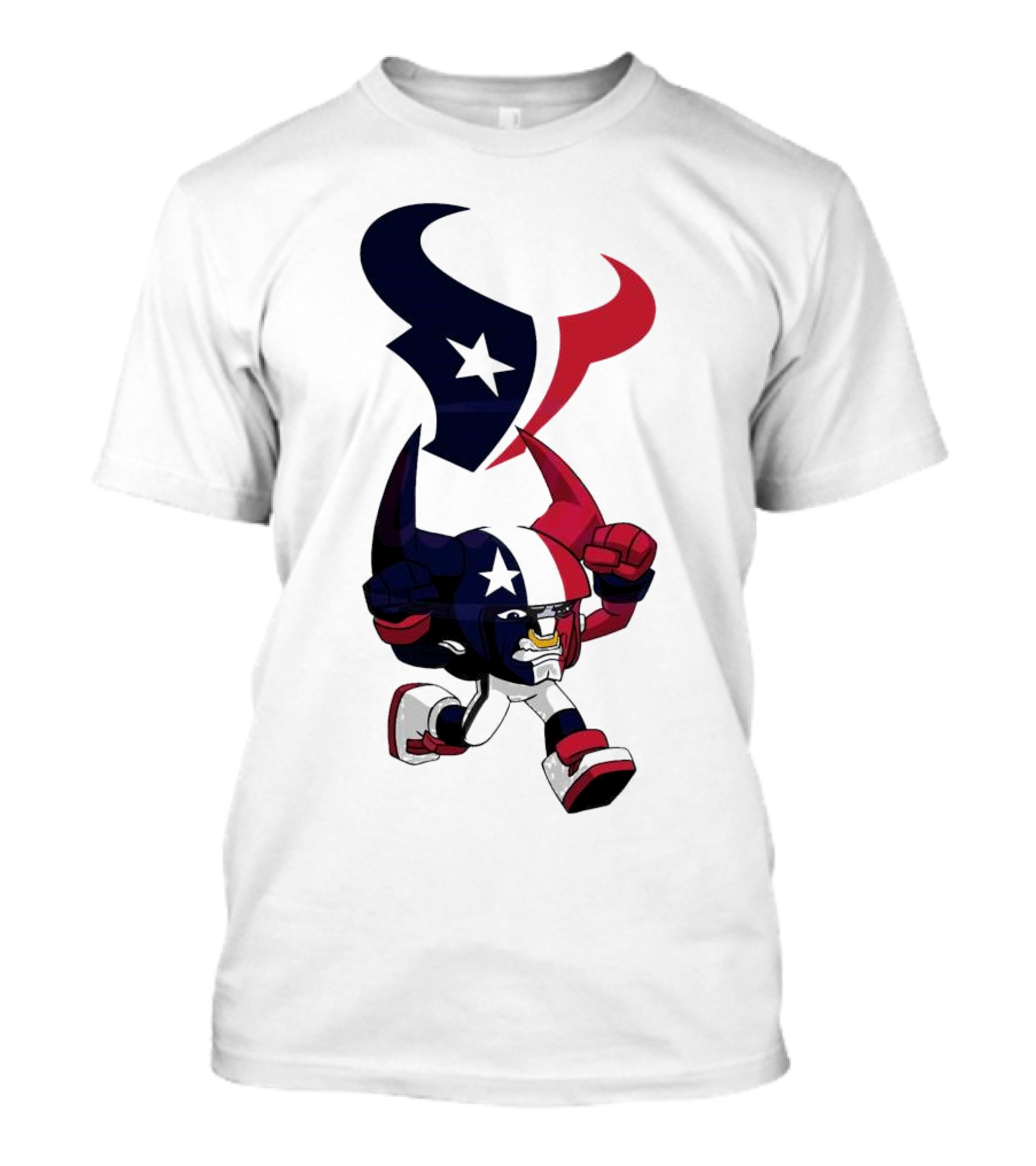 FL Rush Zone Houston Texans Cartoon Character 2025 Running Bull With Team Logo Star Helmet T-Shirt