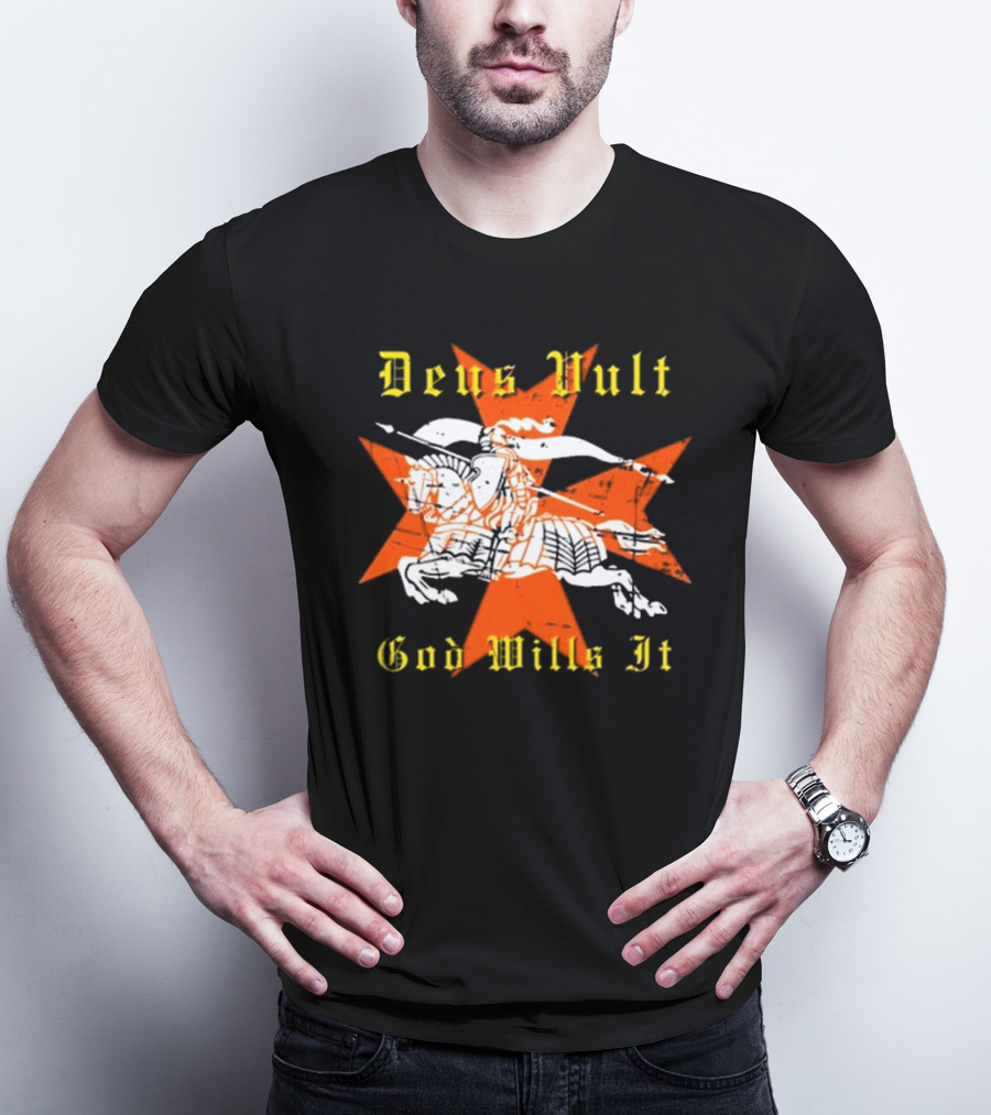 Deus Vult God Wills It Maltese Cross Knight T-Shirt