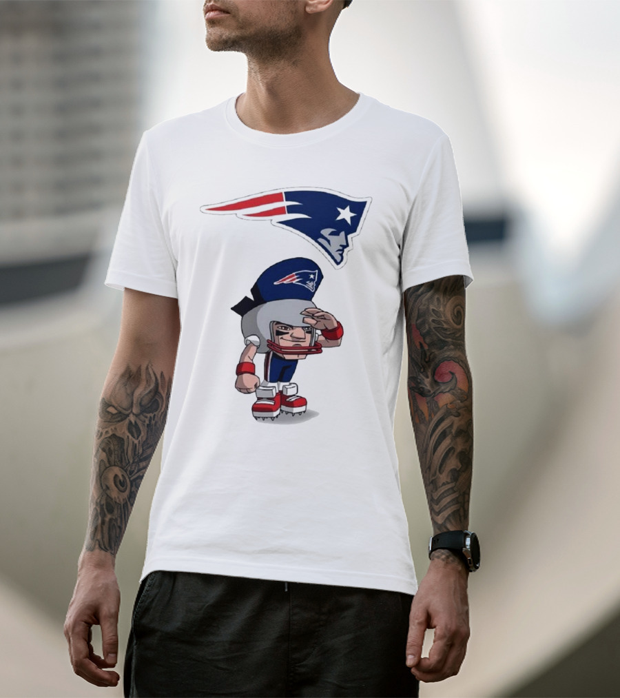 Rush Zone New England Patriots NFL Cartoon Character 2025 Saluting Player With Patriots T-Shirt