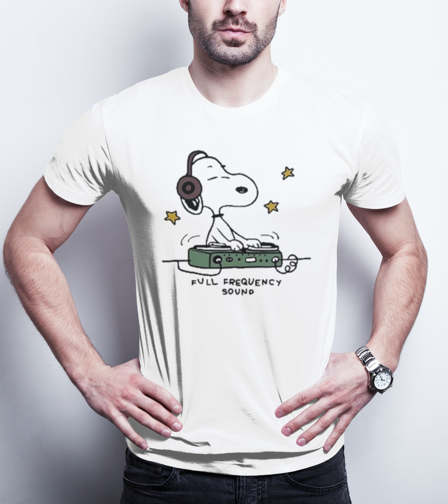 Snoopy DJ With Headphones Full Frequency Sound Stars T-Shirt