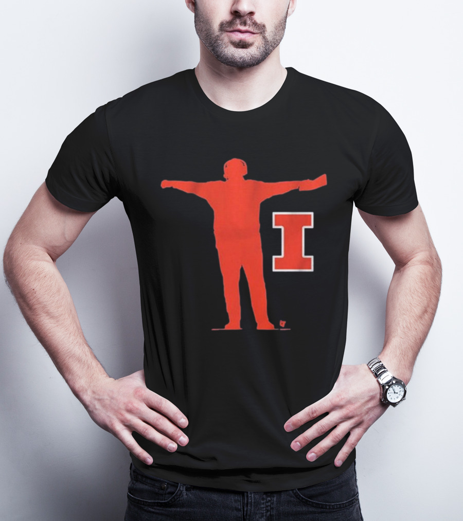 Illinois Football Coach Silhouette With Block I T-Shirt